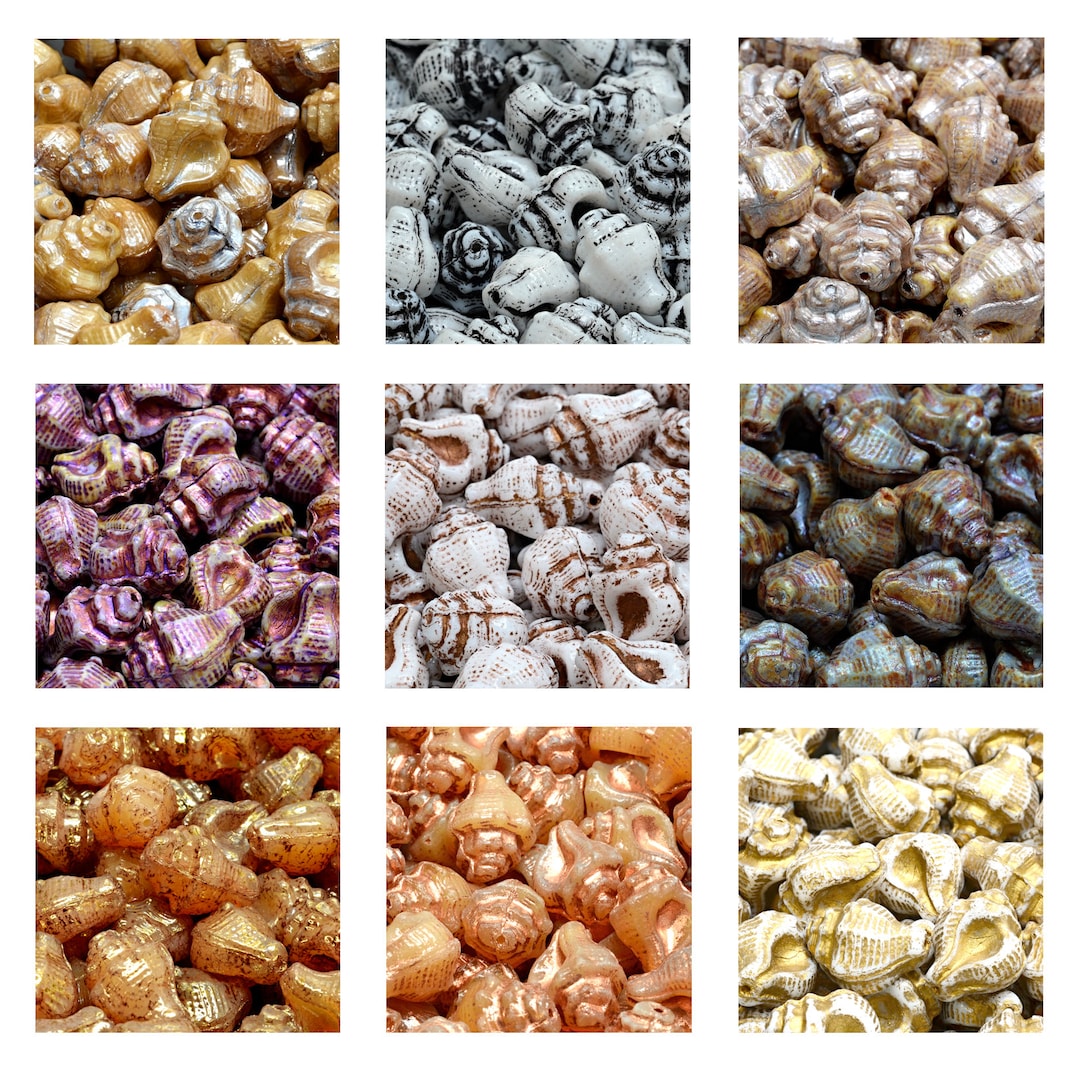 Czech Glass Murex Shell Beads: Center Fully Drilled, 15mm, Pressed ...