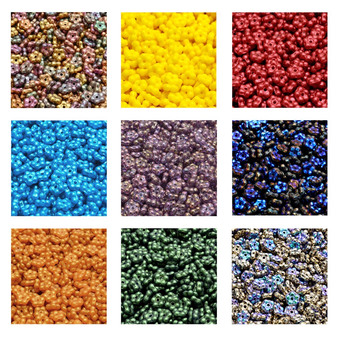 Czech Glass Forget Me Not Beads: Center Fully Drilled, 5mm, Pressed ...