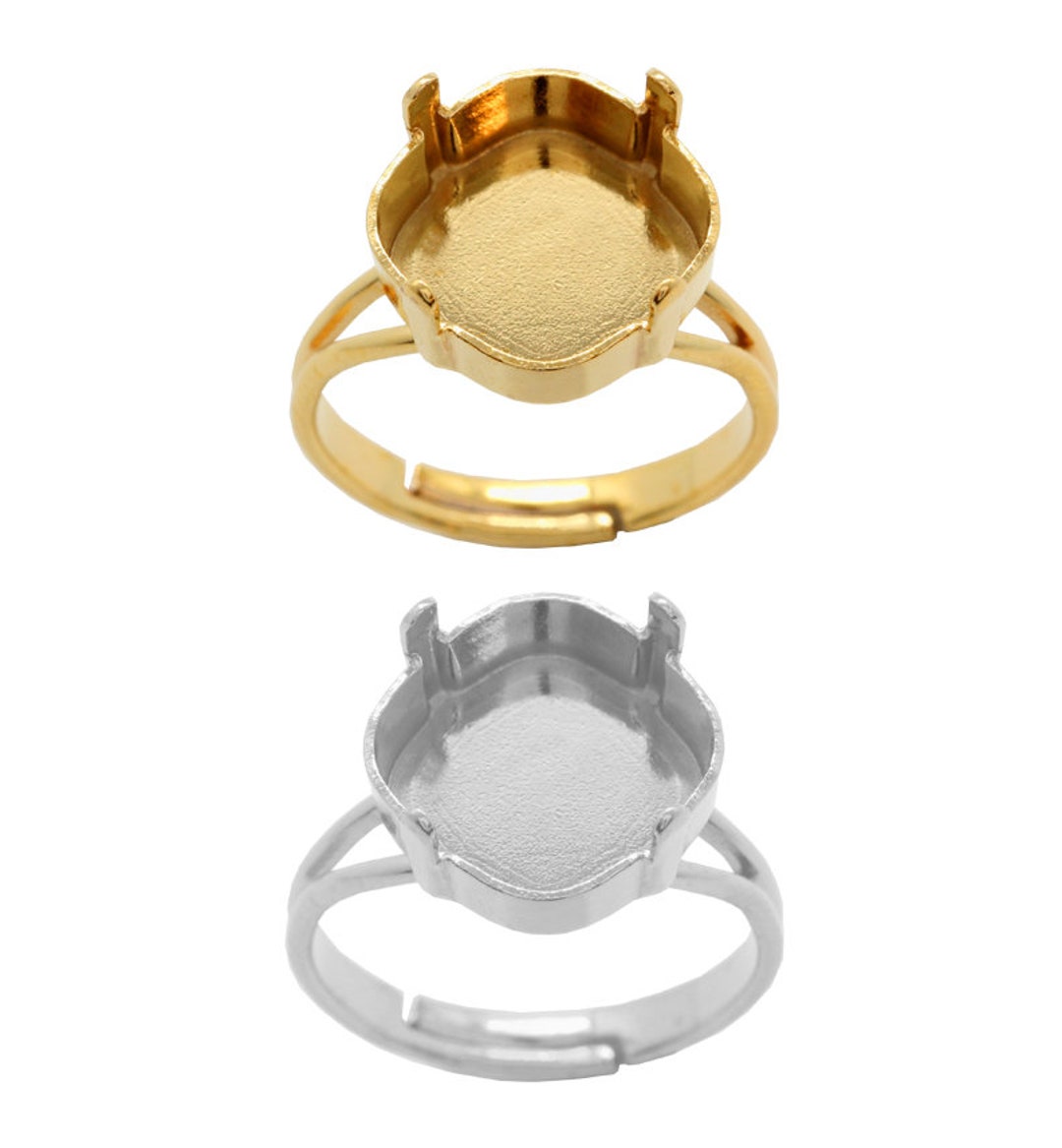 Adjustable Brass Ring Base: 10mm 12mm Square Cushion Crystal Setting - Etsy