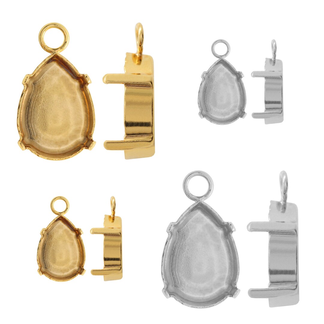 Pear Crystal Brass Bails: Gold or Silver Plated (10mm, 14mm, 18mm) - Etsy