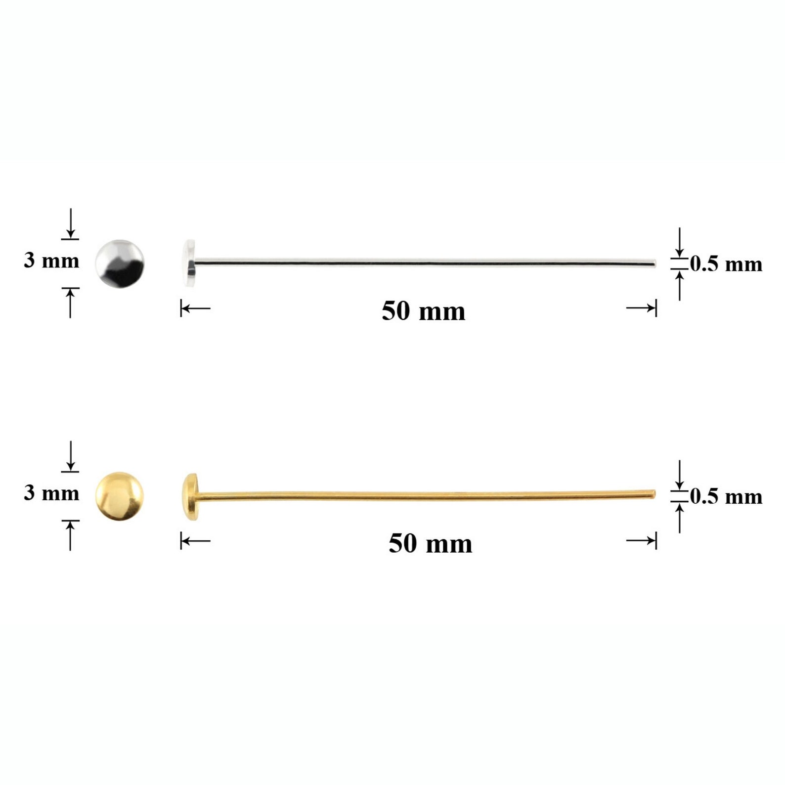 925 Silver Round Head Pins Various Lengths Available in | Etsy