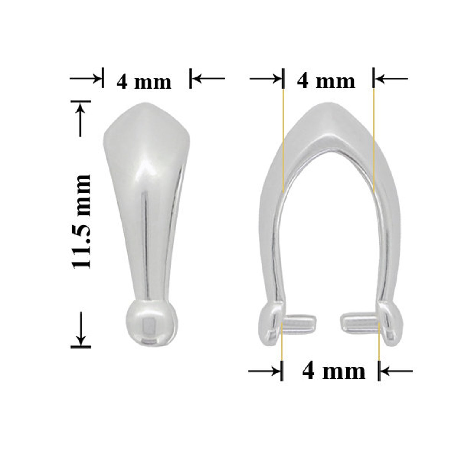 925 Silver Pinch Bails Size 11.5x4mm Silver Pendant Bail Different ...