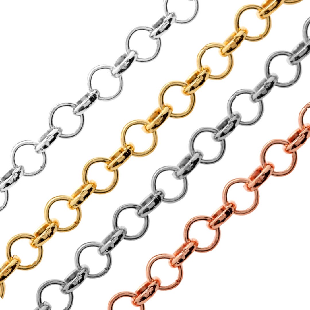 Brass Metal Rolo Continuous Round Shape Chains - 1 Meter - Width 4mm ...