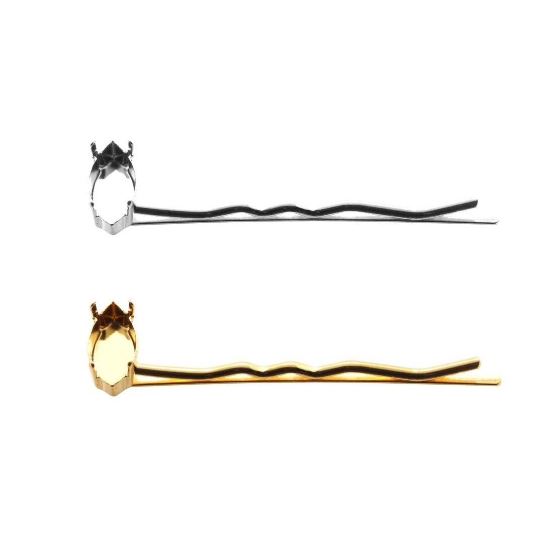Brass Hair Pin Base: Navette Stone Setting, Gold or Silver (1 Pc) - Etsy