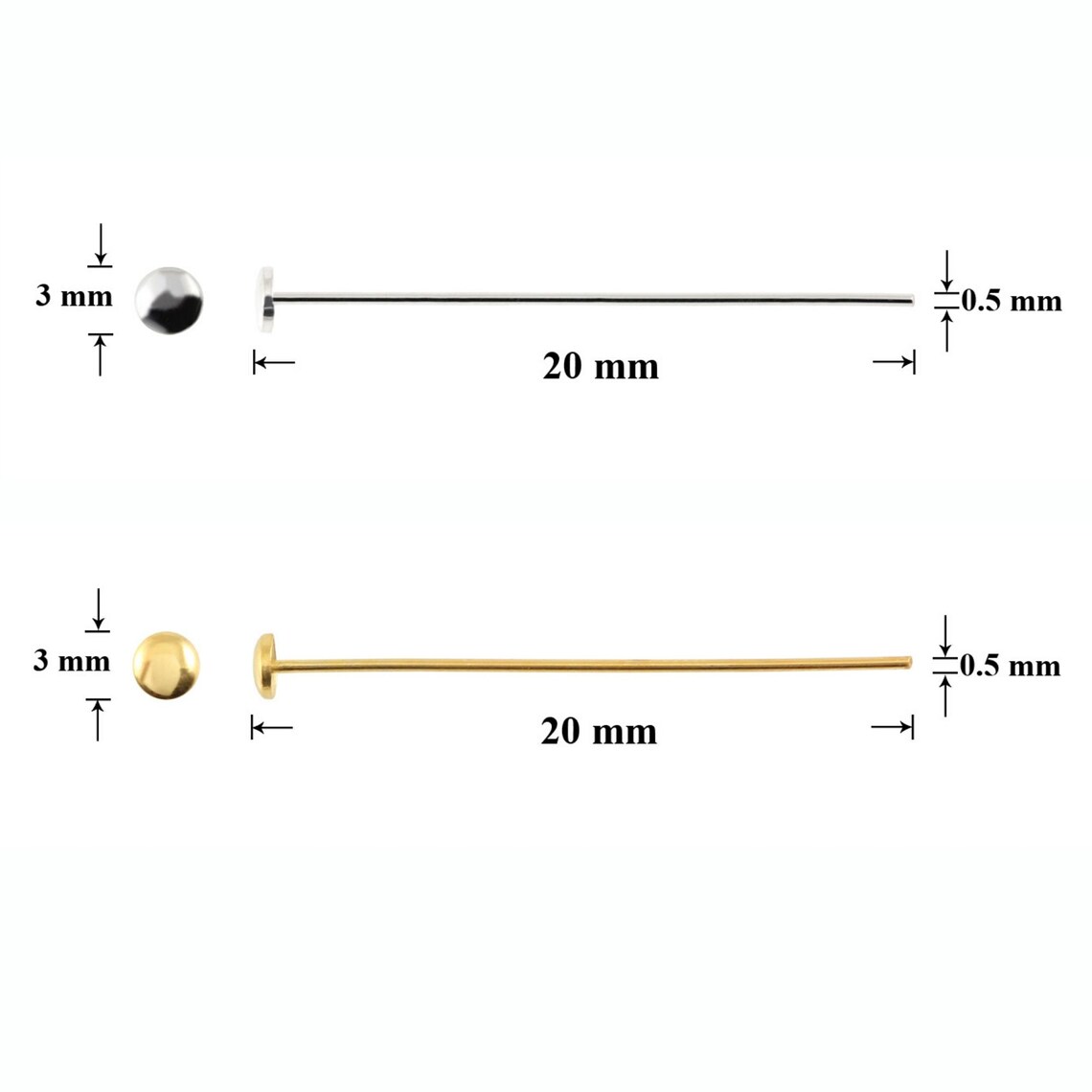 925 Silver Round Head Pins Various Lengths Available in | Etsy