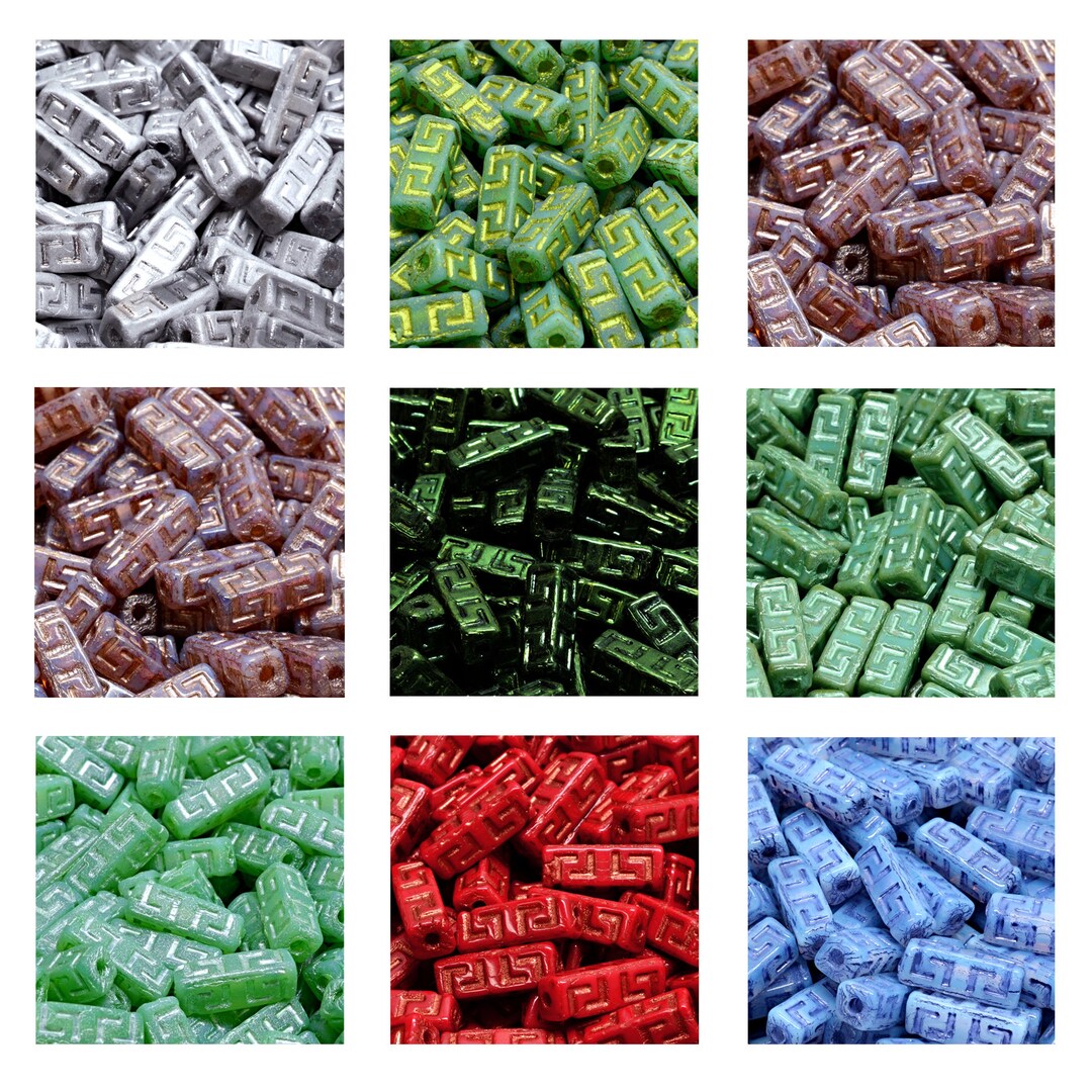 Czech Glass Celtic Block Beads: Center Fully Drilled, 15mm, Pressed ...