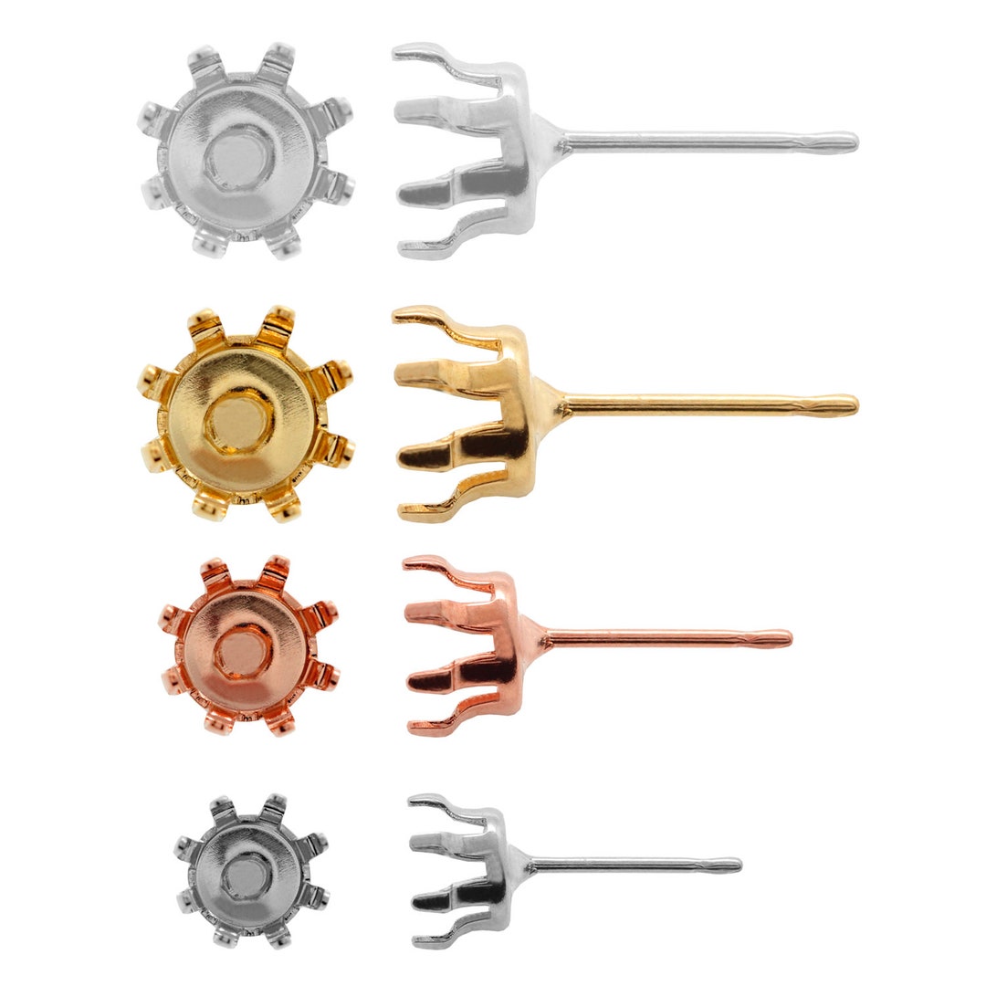 Brass/steel Earring Stud Bases: Chaton Round Stone Settings, 12 Pairs ...