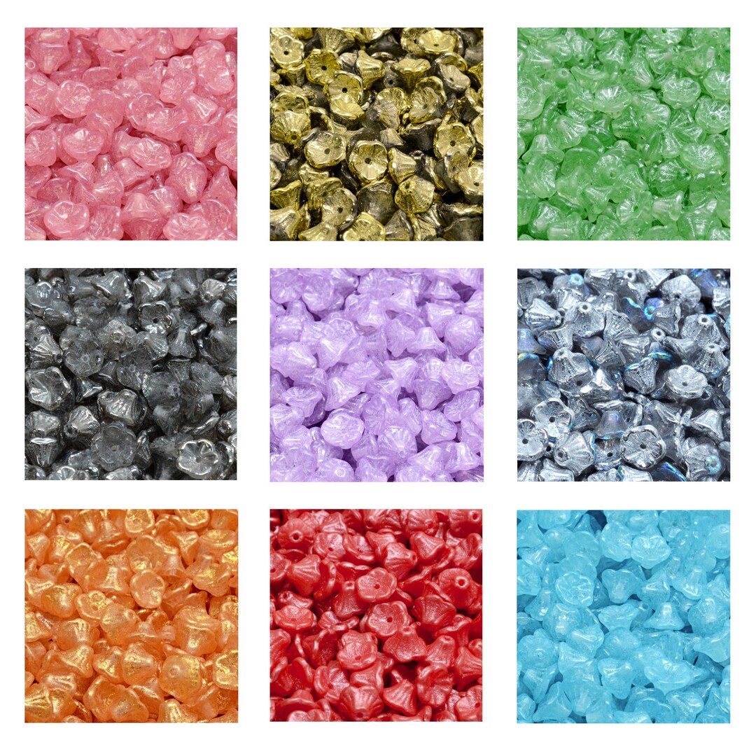 Czech Glass Bell Flower Cup Beads: Center Fully Drilled, 7mm, Pressed ...
