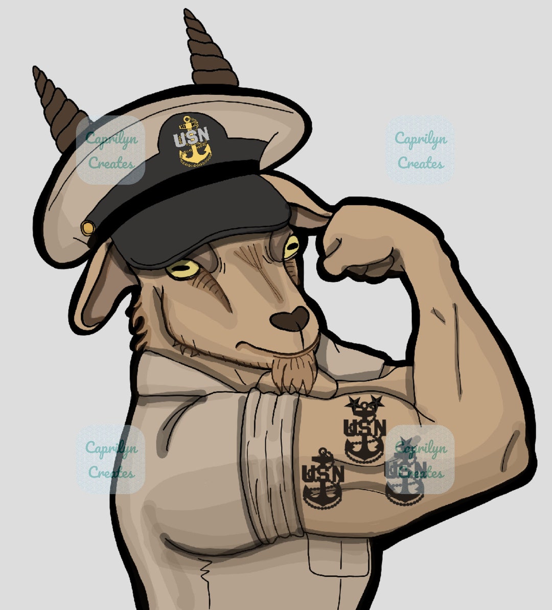 Navy Goat Chief Flexing Bicep - Etsy