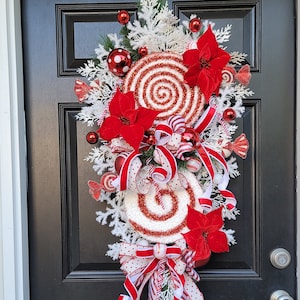 X-large Peppermint Candies Teardrop Wreath Swag, Christmas Red Velvet ...