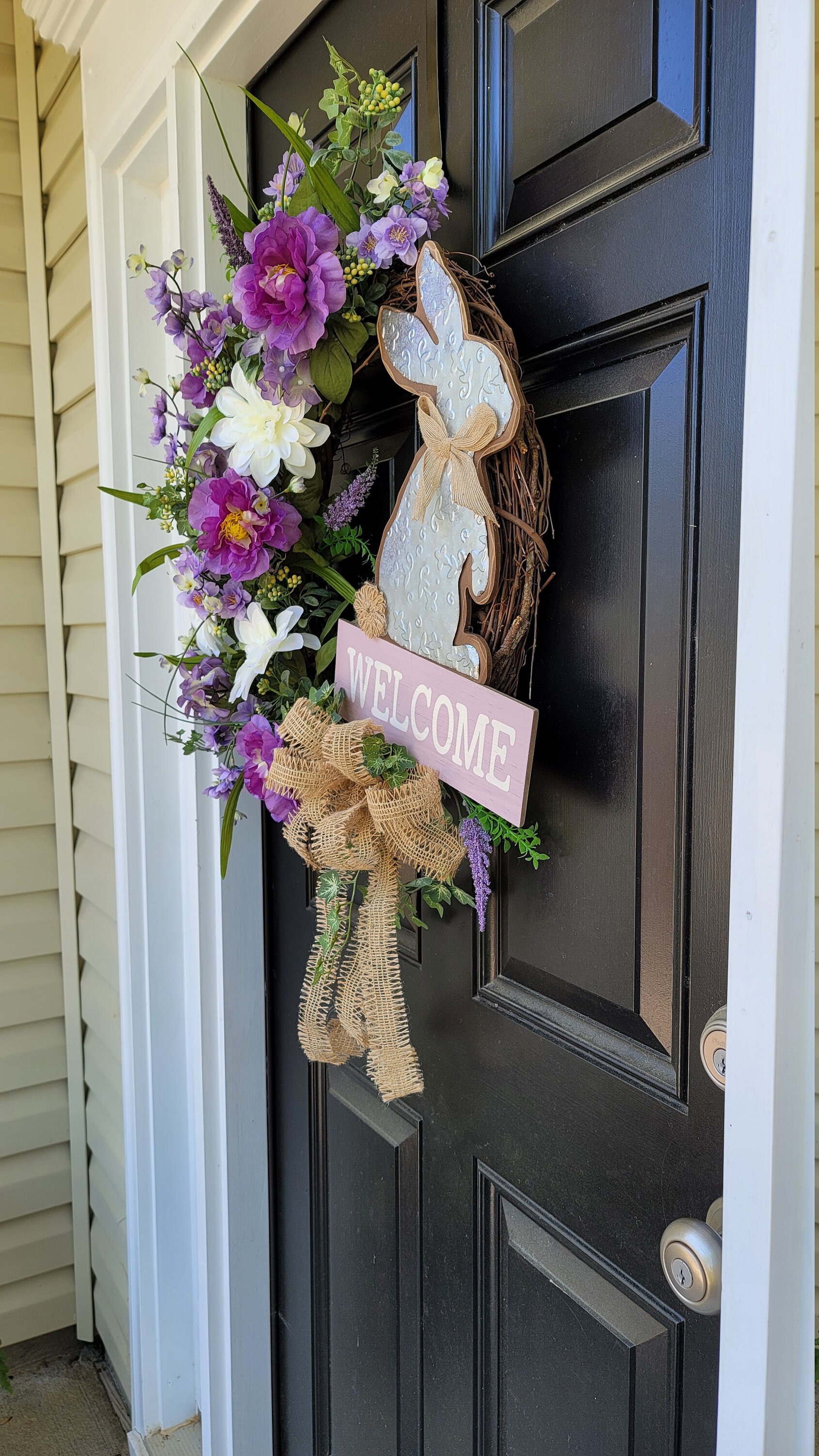 Spring Welcome Wreath, Bunny Welcome Wreath, Purple Peony Front Door ...