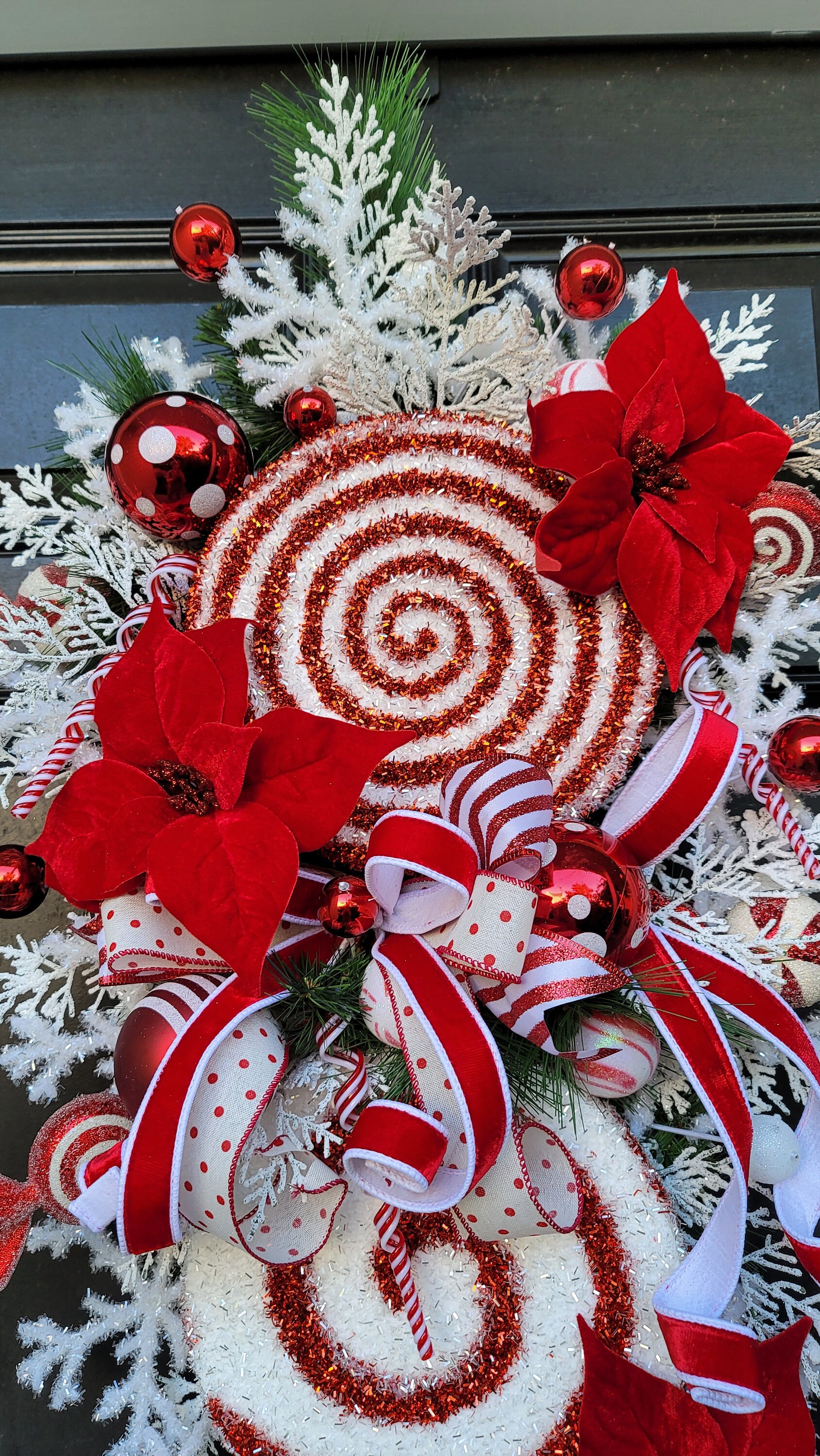 X-large Peppermint Candies Teardrop Wreath Swag, Christmas Red Velvet ...