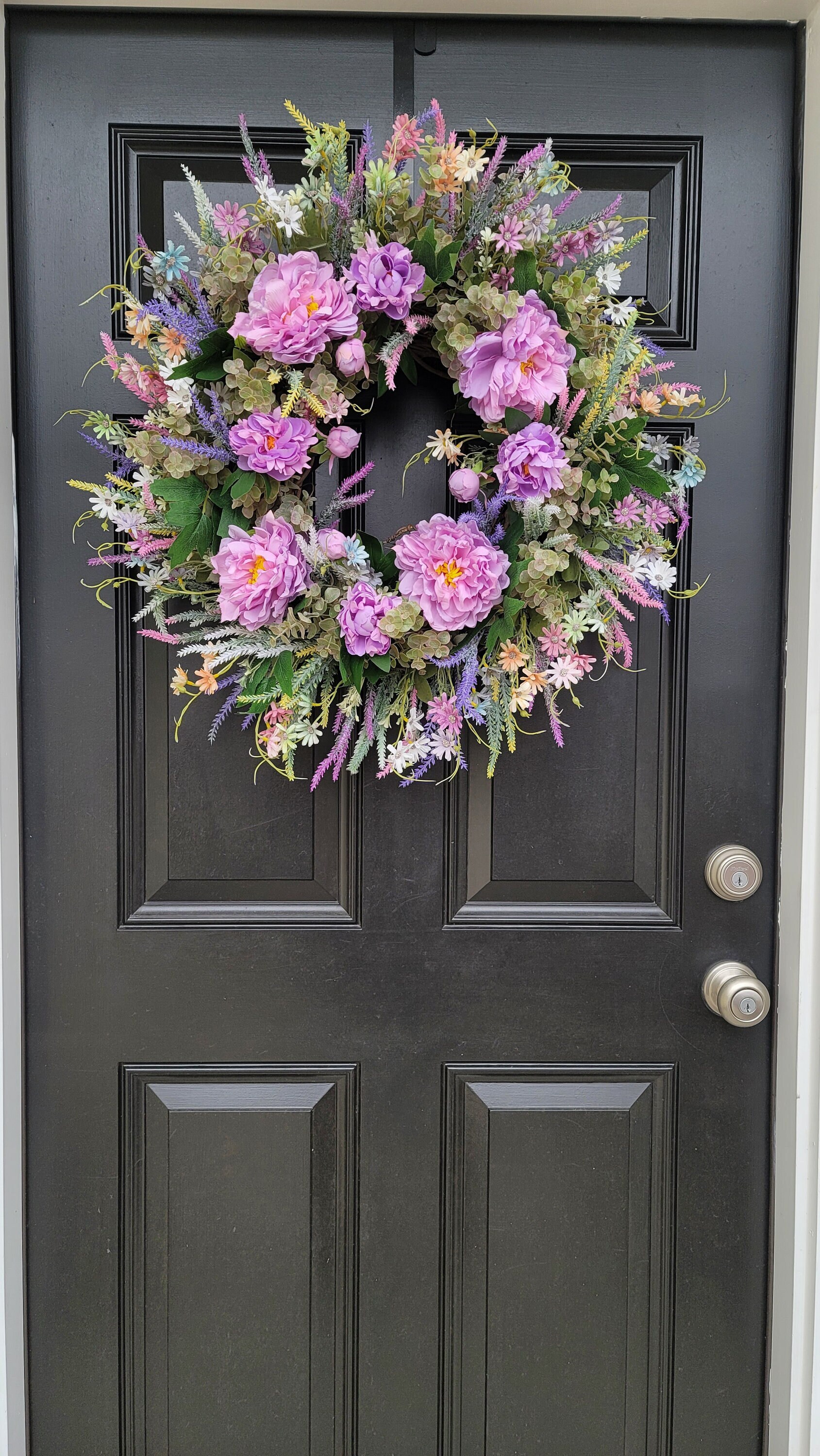 Purple Spring Peony Wildflower Wreath, Lavender and Eucalyptus Front ...