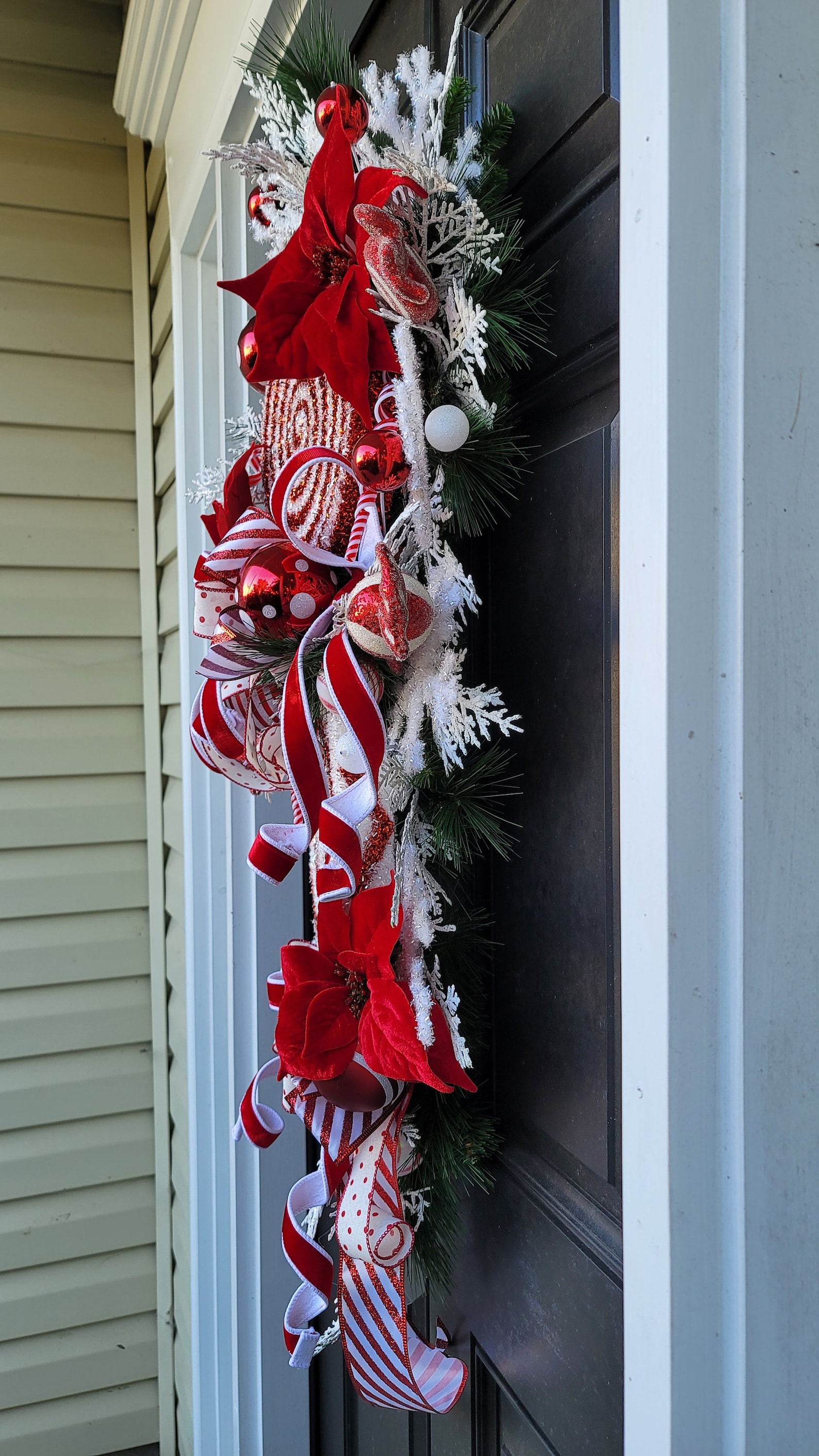 X-large Peppermint Candies Teardrop Wreath Swag, Christmas Red Velvet ...