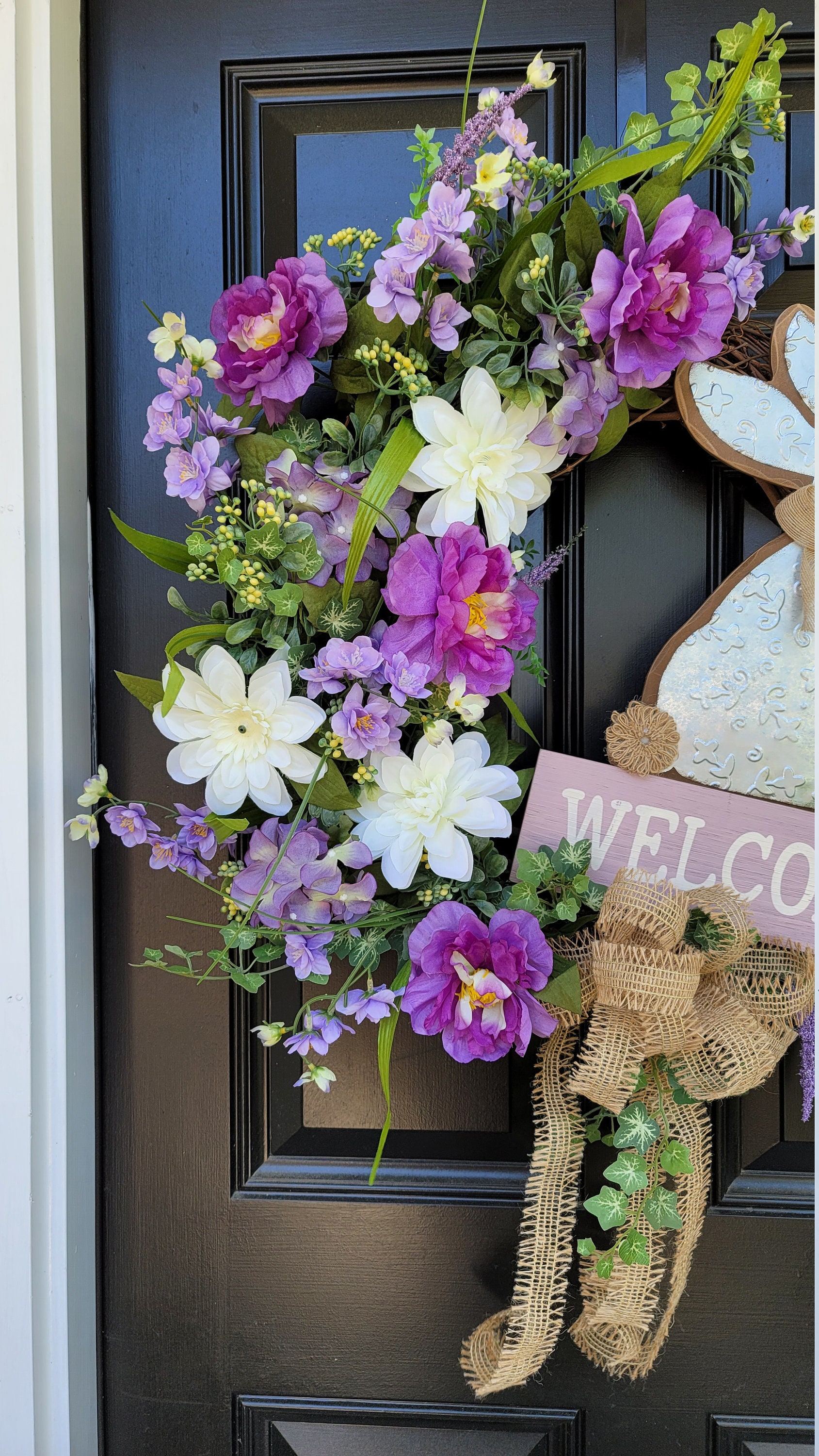 Spring Welcome Wreath, Bunny Welcome Wreath, Purple Peony Front Door ...