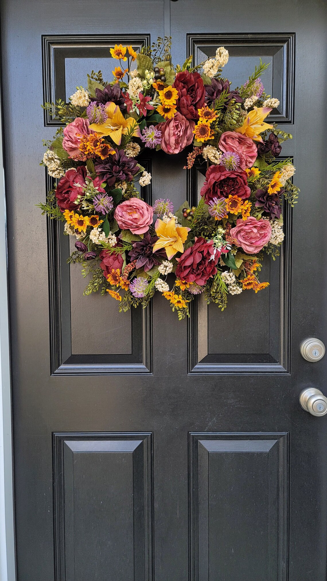 Rose and Peony Fall Front Door Wreath, Autumn Welcome Porch Decor, Fall ...