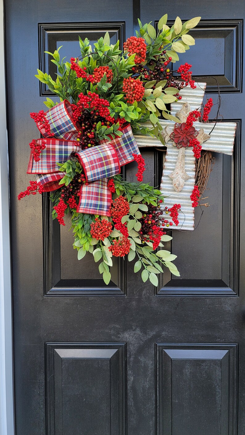 Rustic Metal Cross Wreath Cross Wreath for Front Door Spring - Etsy