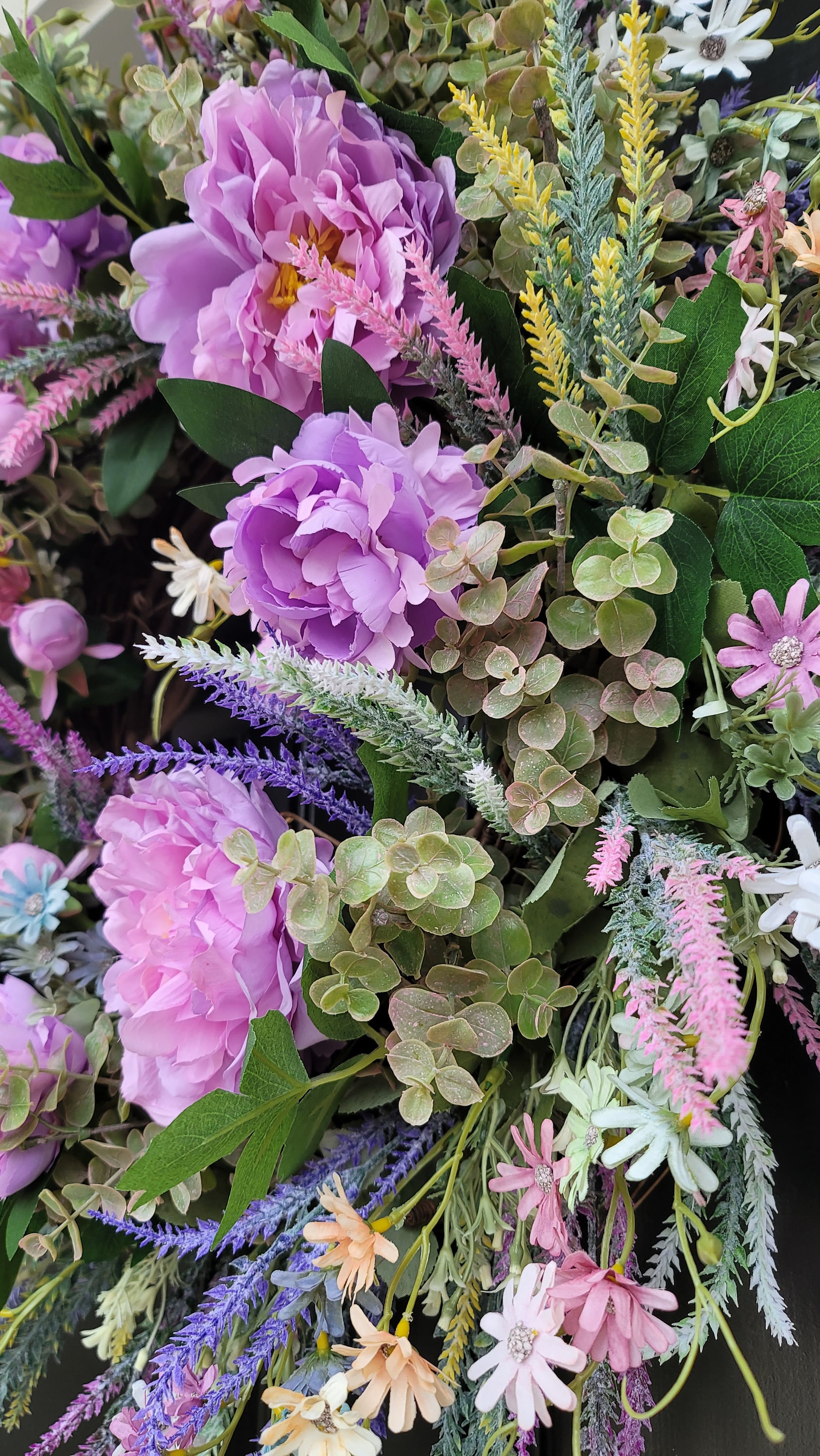 Purple Spring Peony Wildflower Wreath, Lavender and Eucalyptus Front ...