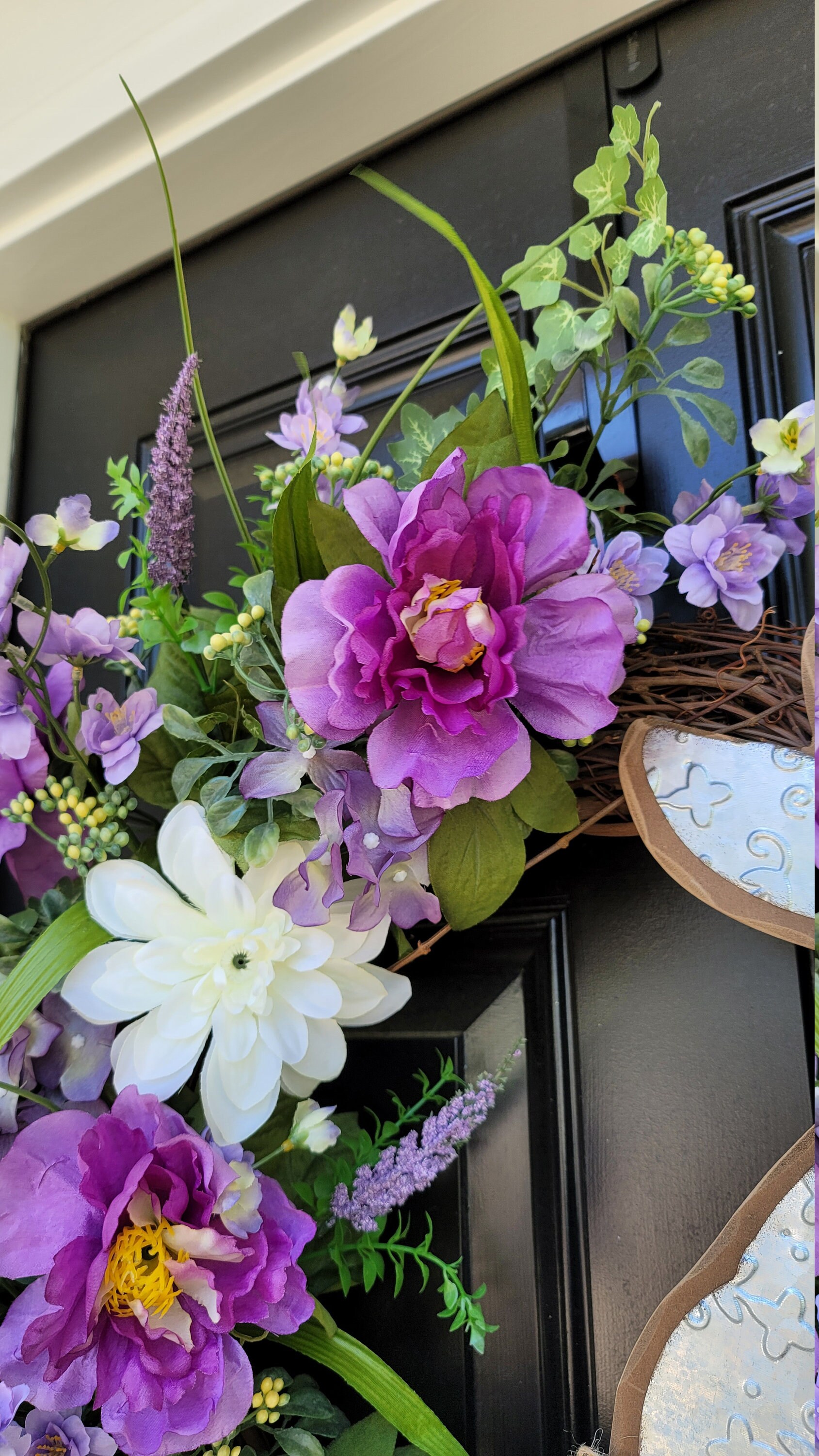Spring Welcome Wreath, Bunny Welcome Wreath, Purple Peony Front Door ...