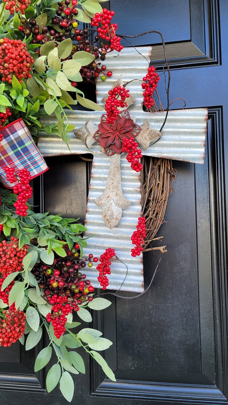 Rustic Metal Cross Wreath Cross Wreath for Front Door Spring - Etsy