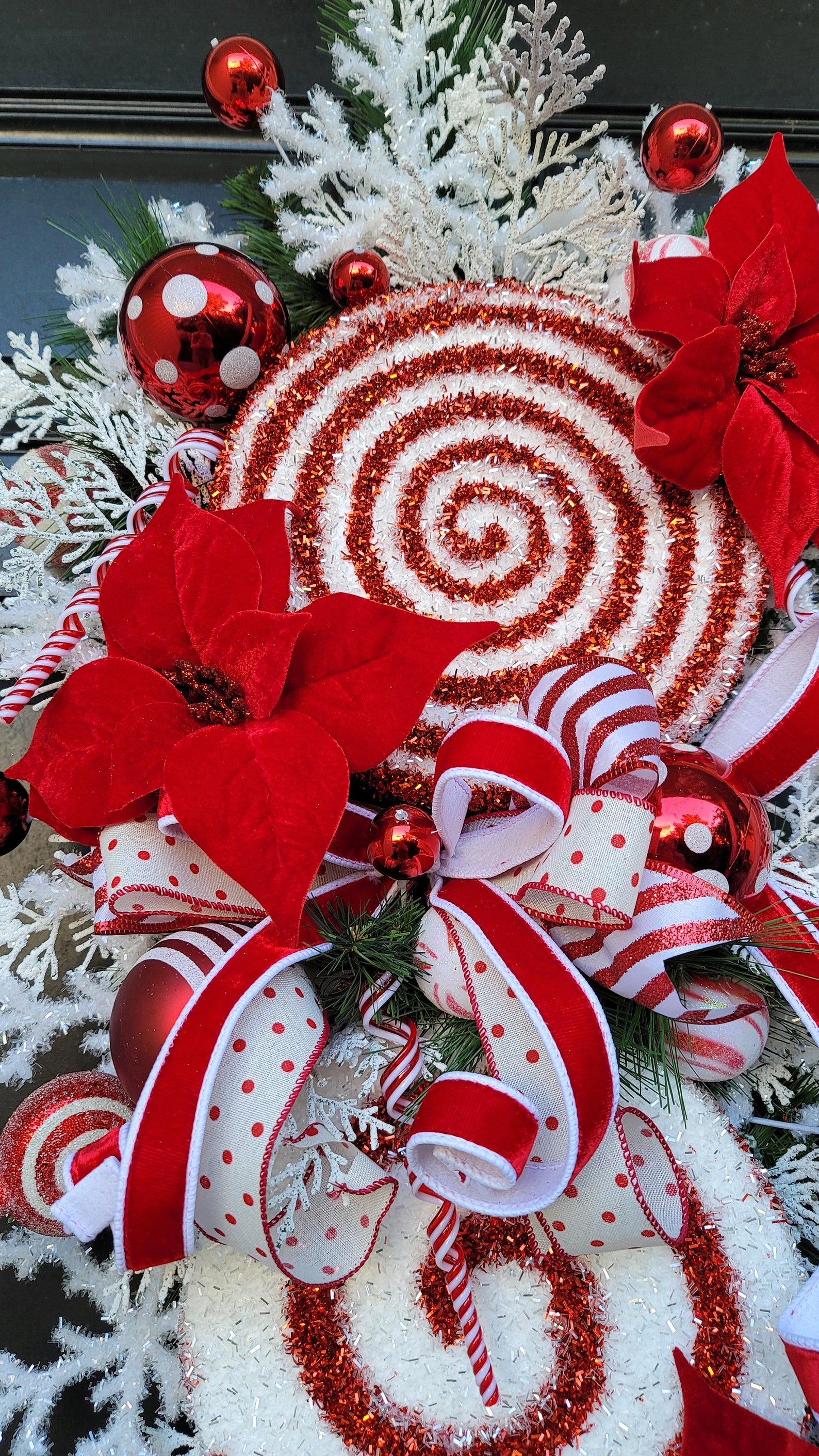 X-large Peppermint Candies Teardrop Wreath Swag, Christmas Red Velvet ...