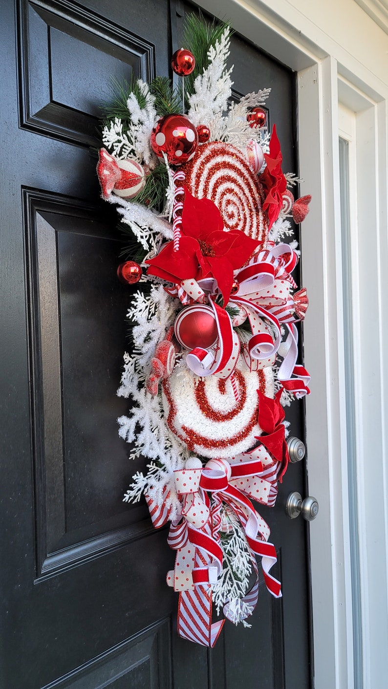 X-large Peppermint Candies Teardrop Wreath Swag, Christmas Red Velvet ...