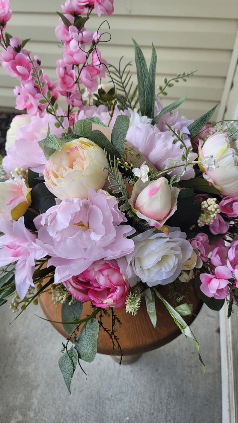 Pastel Pink Spring Paper Mache Basket Arrangement, Elegant Peony ...