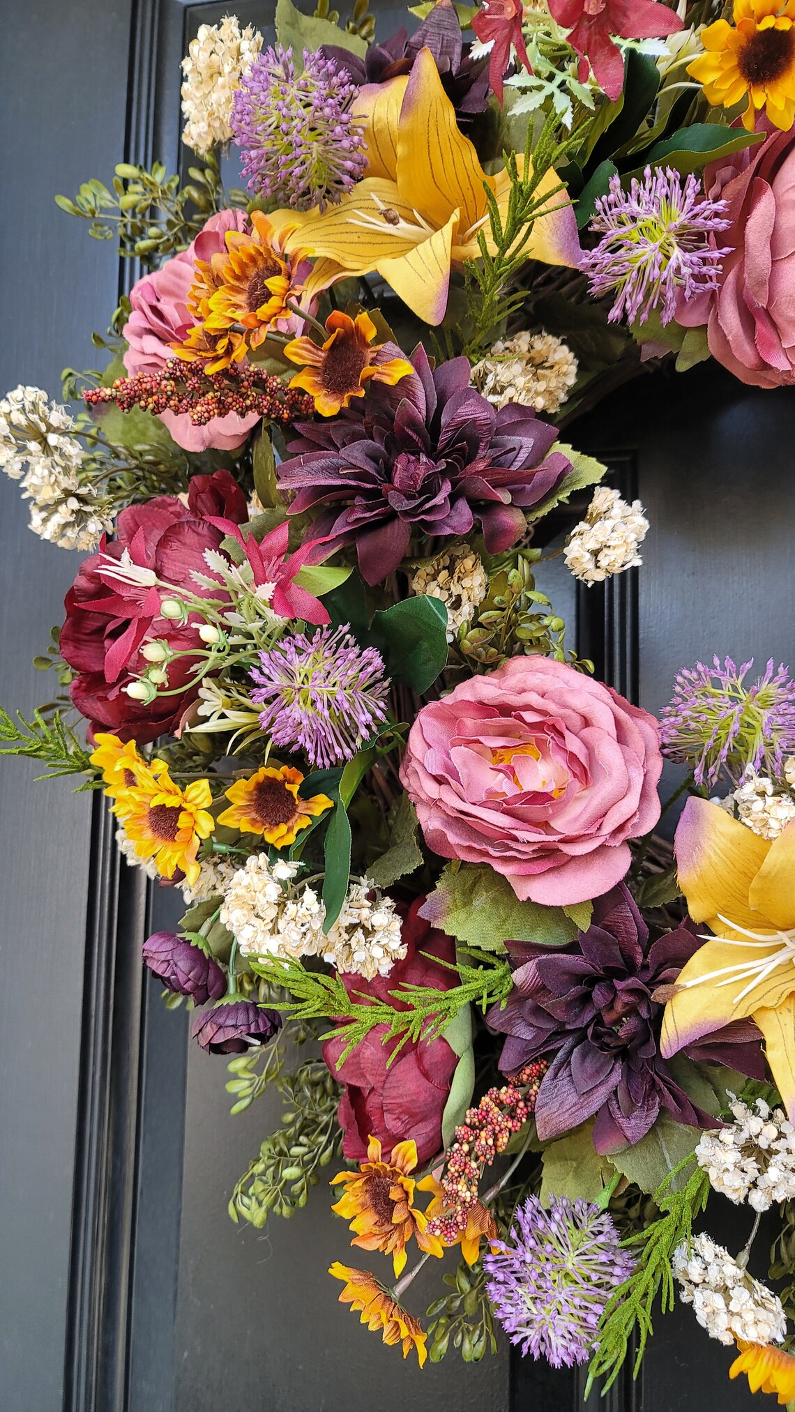 Rose and Peony Fall Front Door Wreath, Autumn Welcome Porch Decor, Fall ...
