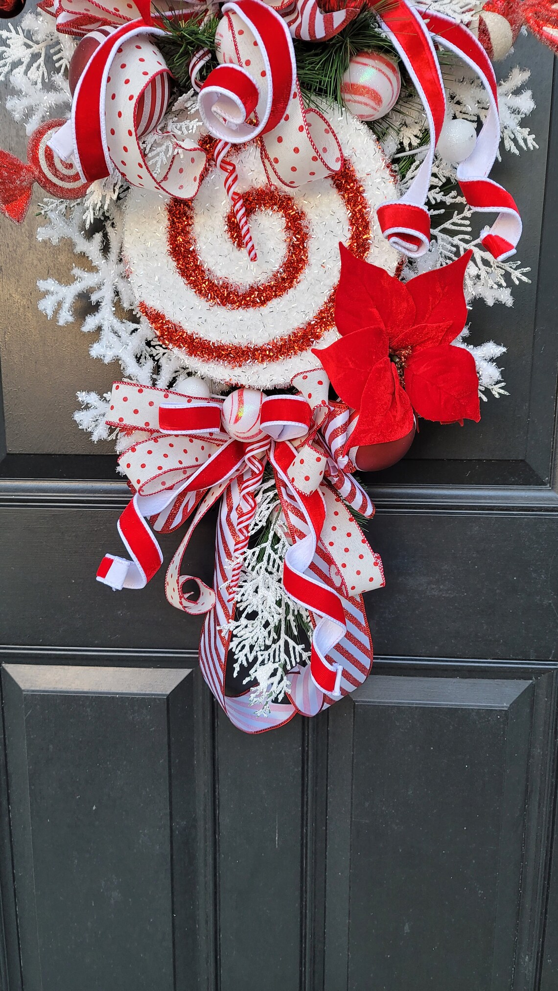 X-large Peppermint Candies Teardrop Wreath Swag, Christmas Red Velvet ...