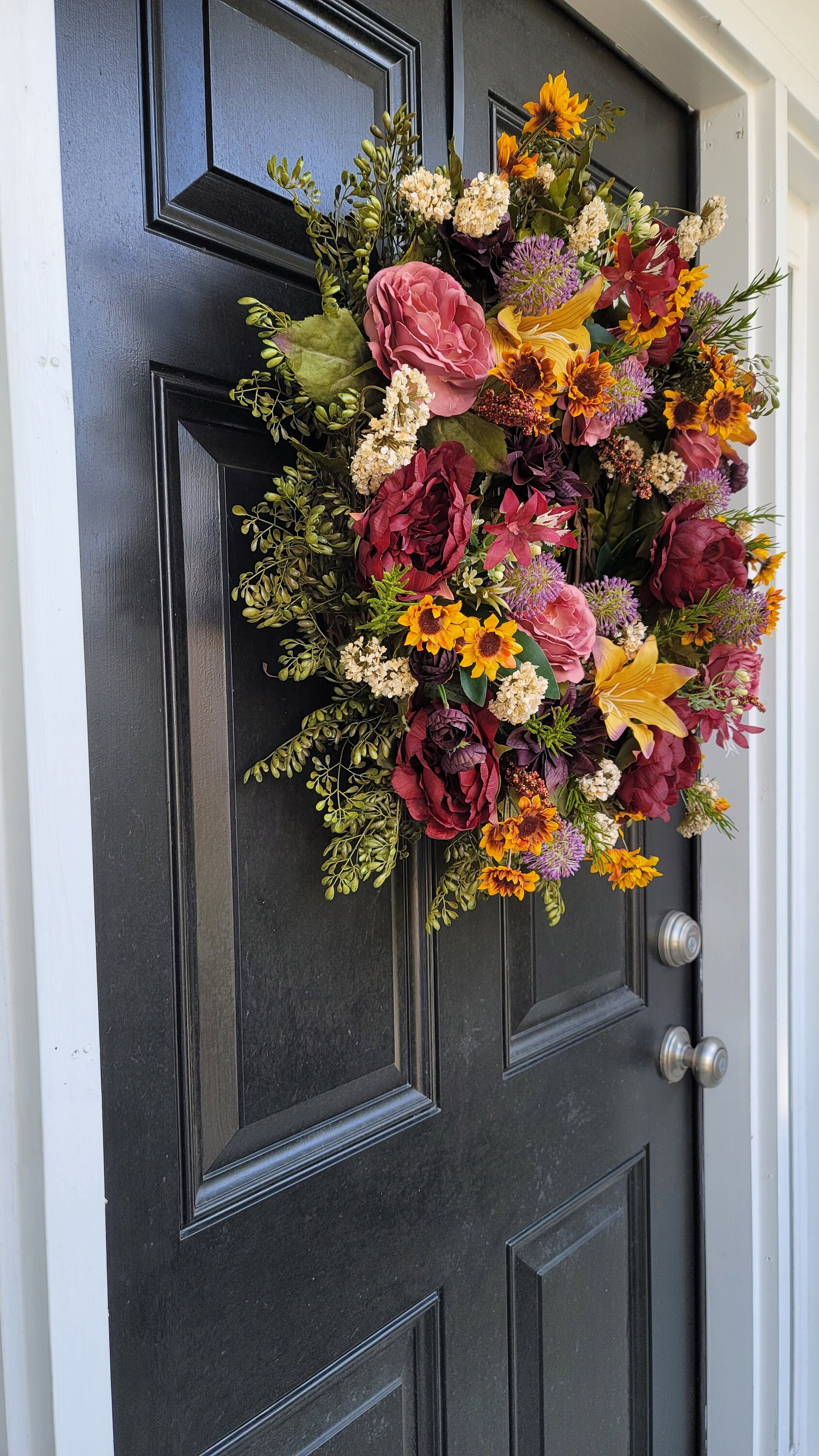 Rose and Peony Fall Front Door Wreath, Autumn Welcome Porch Decor, Fall ...