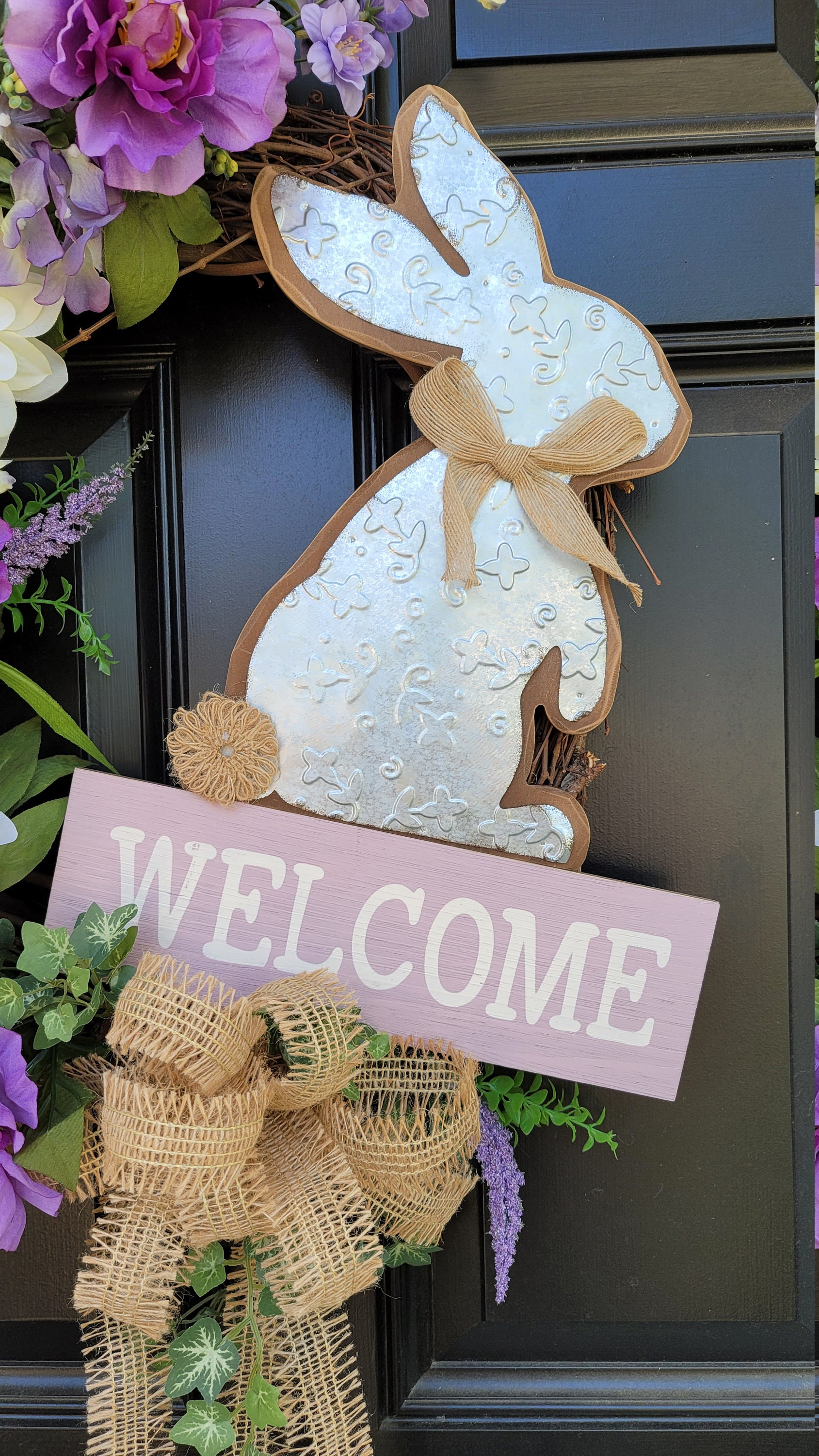 Spring Welcome Wreath, Bunny Welcome Wreath, Purple Peony Front Door ...