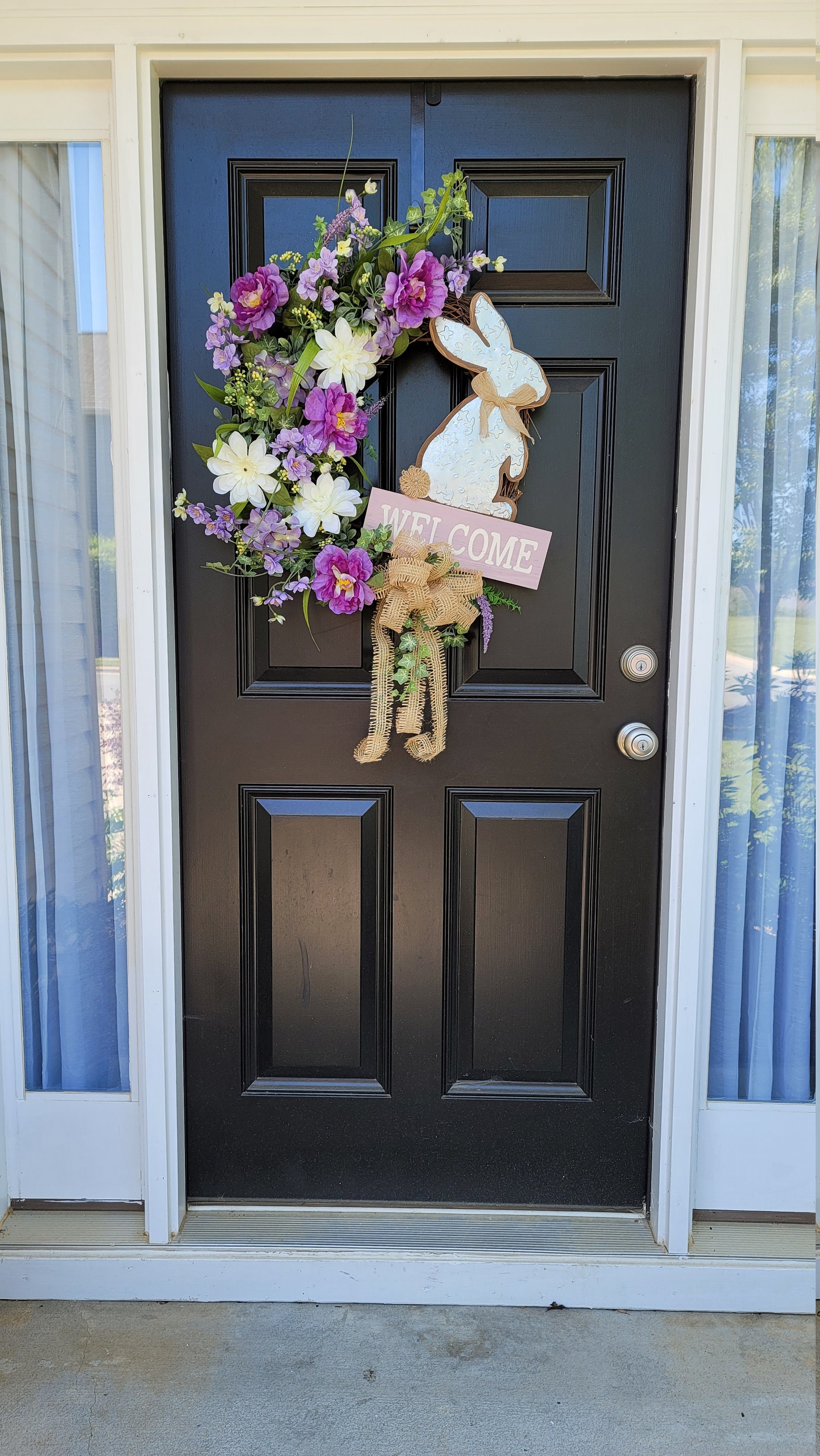 Spring Welcome Wreath, Bunny Welcome Wreath, Purple Peony Front Door ...