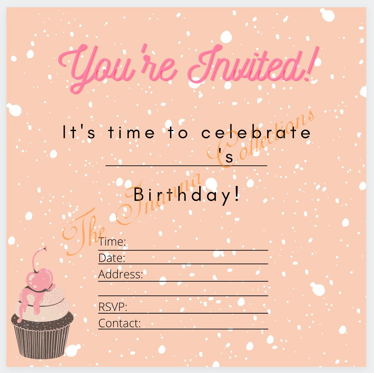 You're Invited Printable Birthday Invitation !5 Different Colours ...