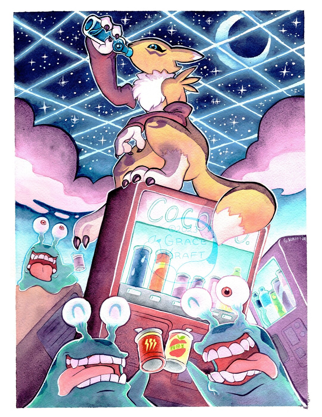 Digimon Print midnight Sippy With the Boys Renamon Numemon 8.5x11 - Etsy