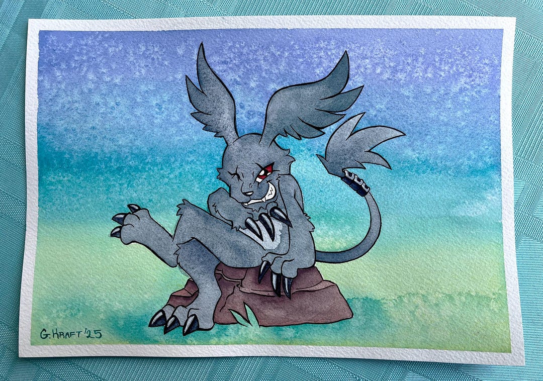 Digimon Original Watercolor Painting OOAK - "gazimon Serving" - Etsy