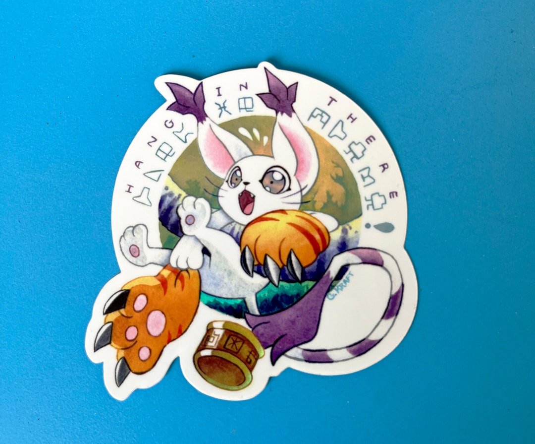 Digimon Gatomon Tailmon hang in There Holographic Sticker - Etsy