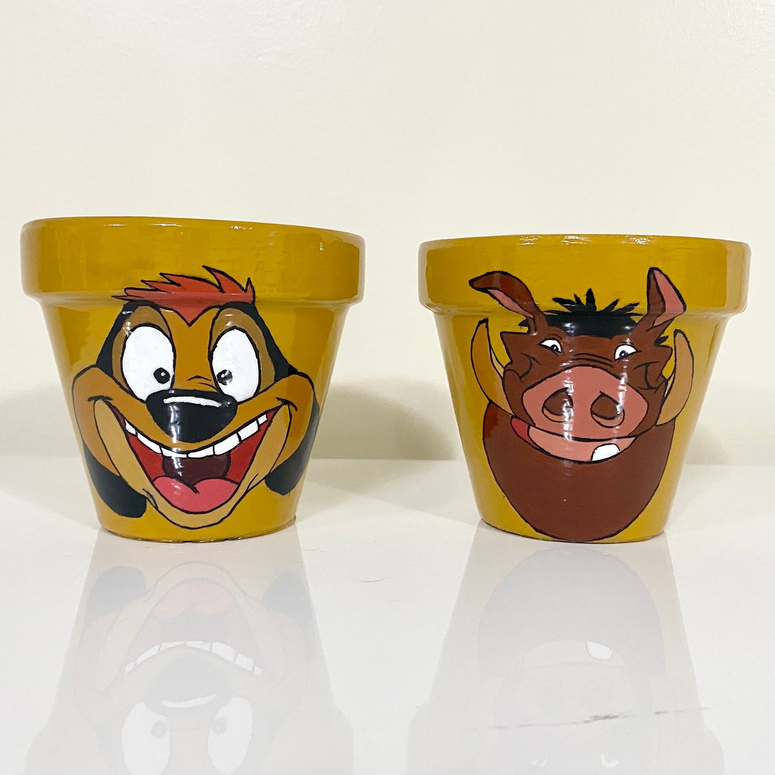 Lion King Timon and Pumbaa Hand Painted Clay Flower Pot - Etsy UK