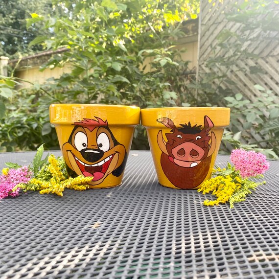 Lion King Timon and Pumbaa Hand Painted Clay Flower Pot | Etsy