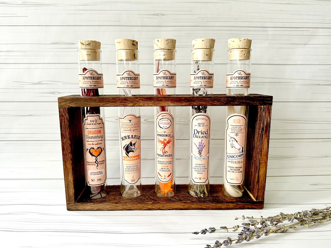 Halloween Apothecary Potion Rack, Set of 5 Test Tube Vials in Stand ...
