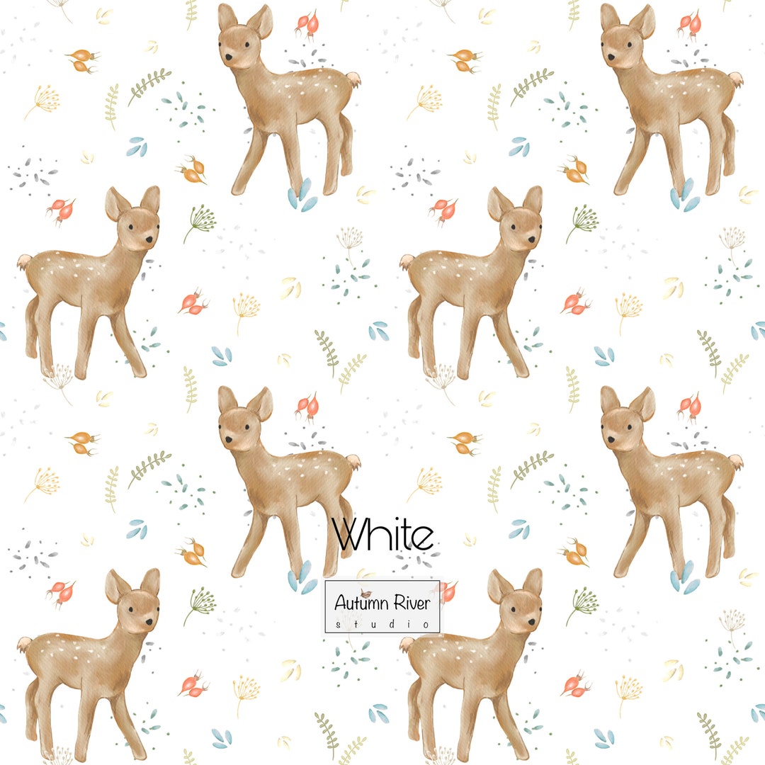 Fawn Seamless Pattern Design White, Fabric, Textile, Digital File ...