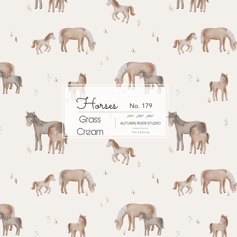Horses Seamless Fabric Pattern, Repeat Textile Design, Brown Foal ...