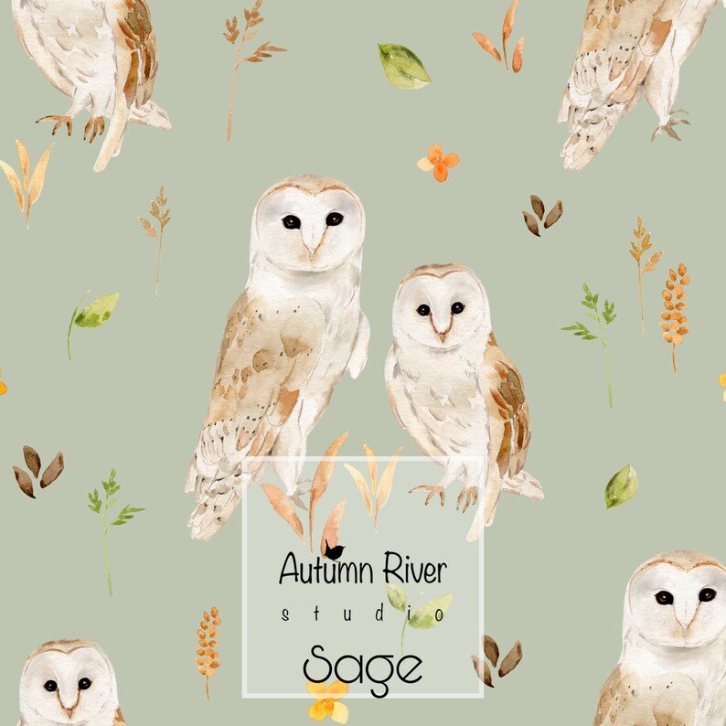 Owl Seamless Pattern for Fabric, Textile, Sage, Green, Autumn, Fall ...