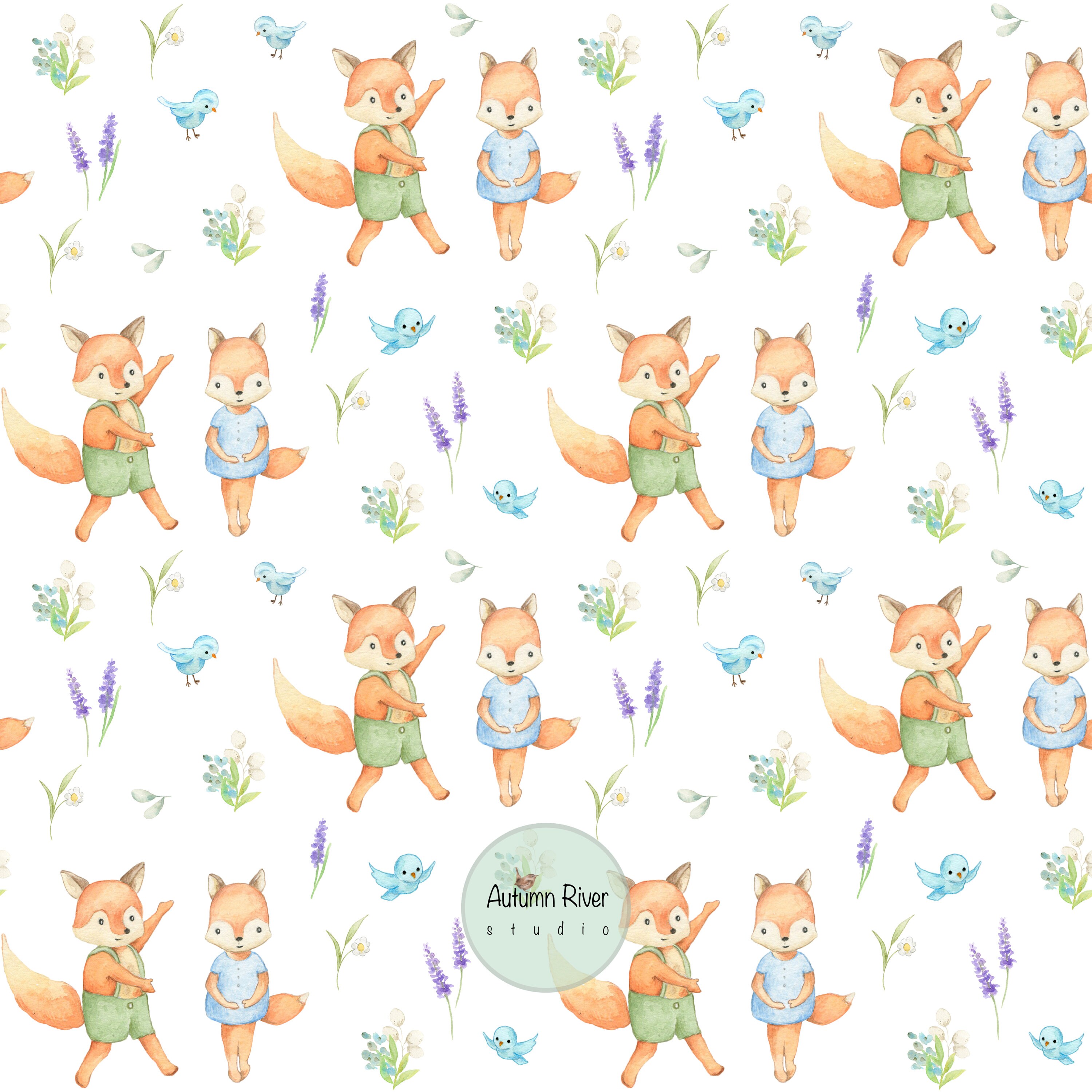 Foxes Seamless Pattern, Cute Animal Design, Digital Download 300dpi ...