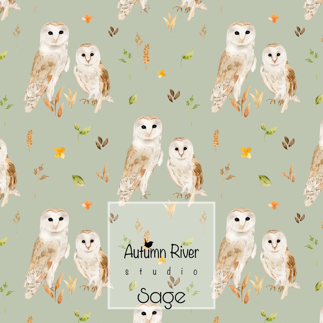 Owl Seamless Pattern for Fabric, Textile, Sage, Green, Autumn, Fall ...