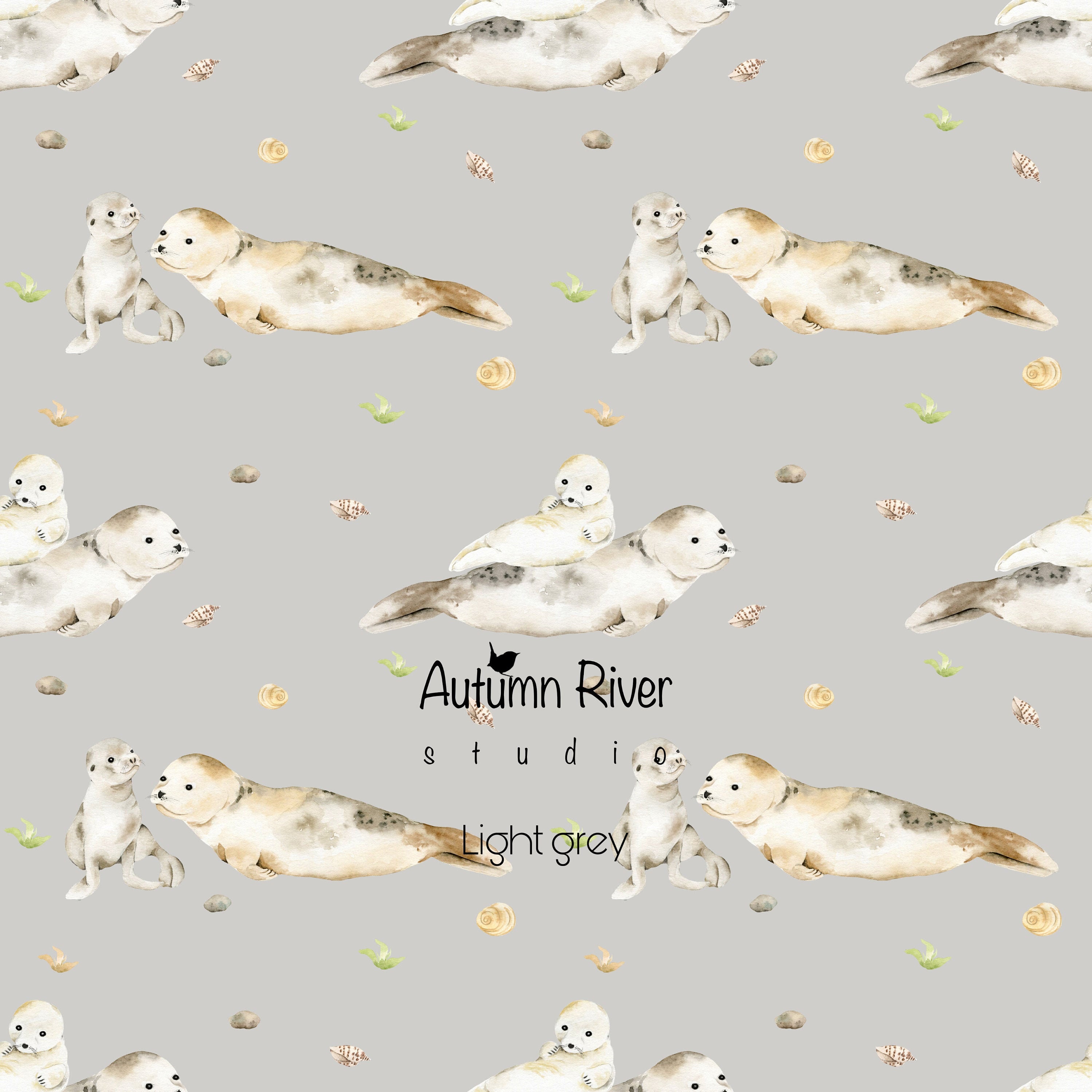 Pup & Seal Seamless Pattern for Fabric, Textile Print, Grey, Animal ...