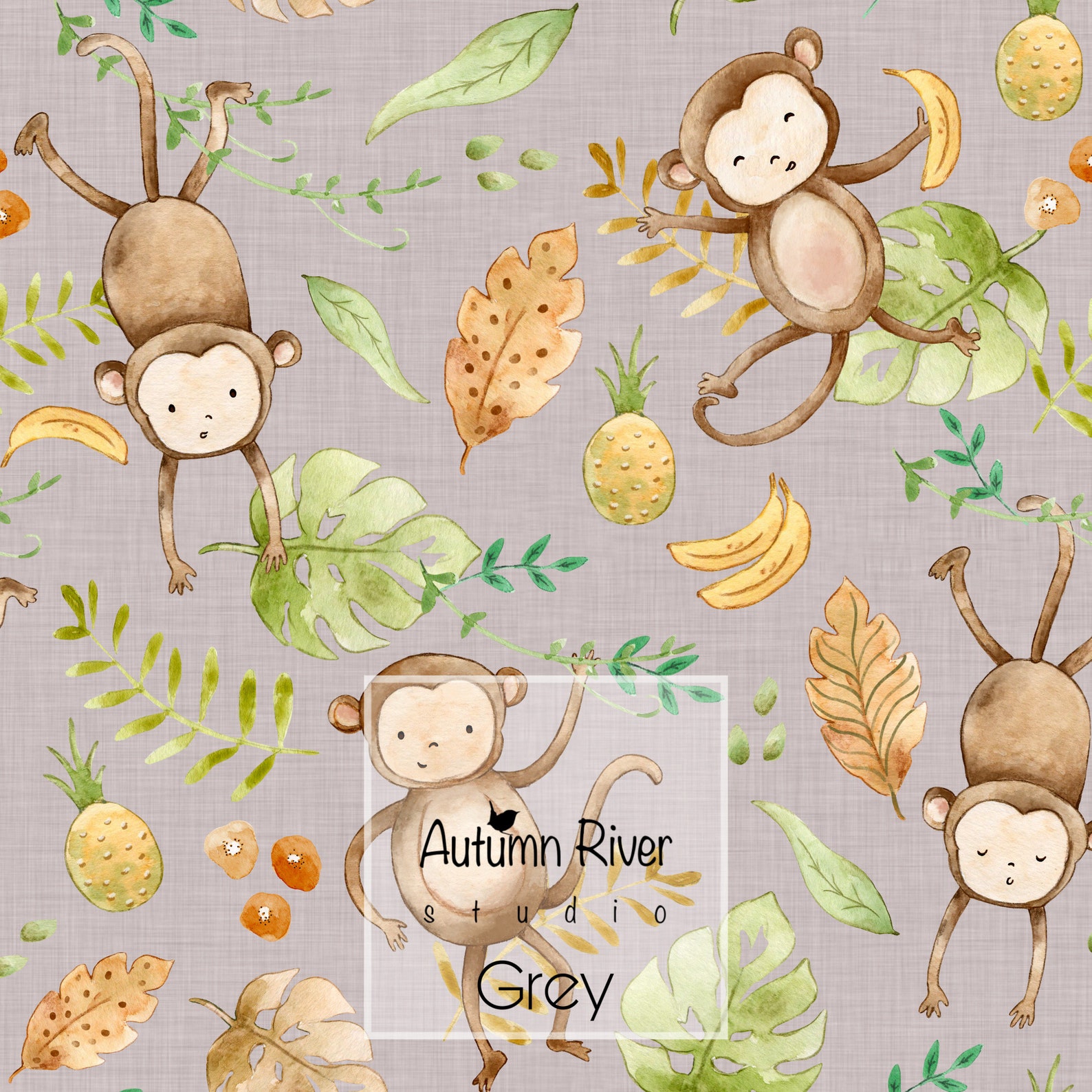 Playful Monkeys Seamless Pattern for Fabric, Textile, Jungle, Grey ...
