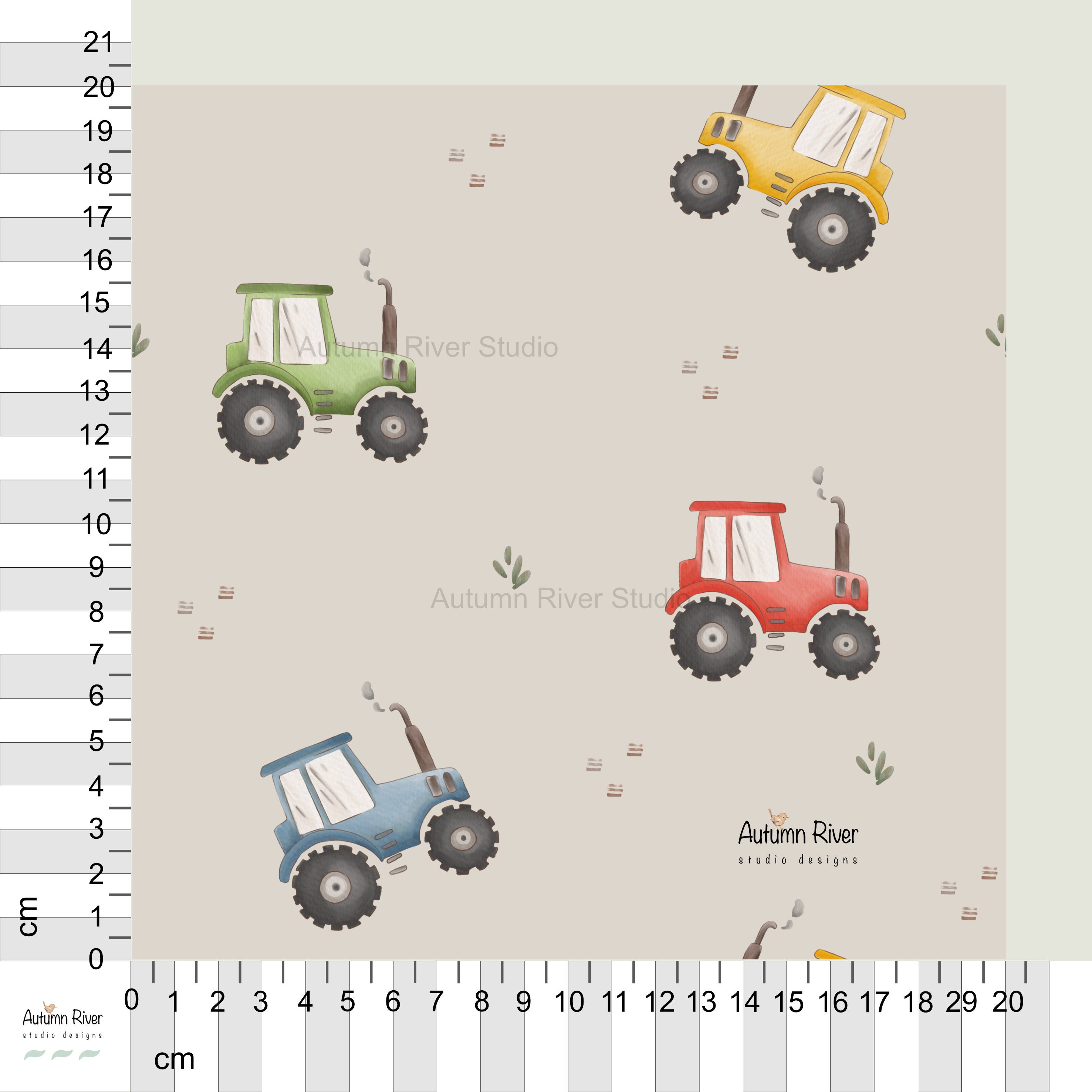 Colorful Tractor Seamless Fabric Pattern, Moss, Farm Vehicle ...