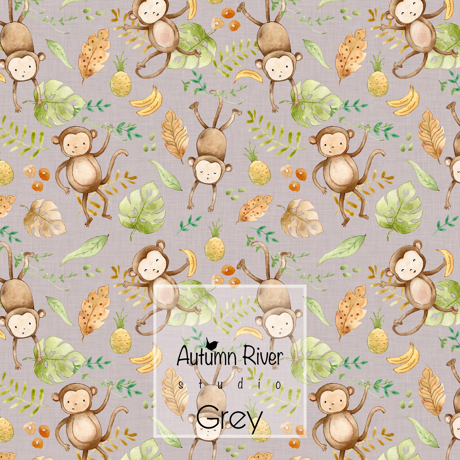 Playful Monkeys Seamless Pattern for Fabric, Textile, Jungle, Grey ...
