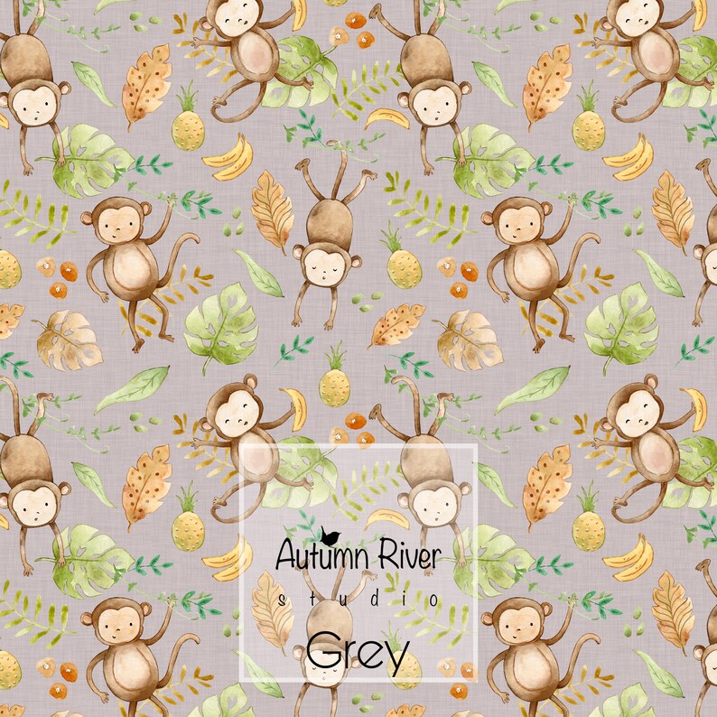 Playful Monkeys Seamless Pattern for Fabric, Textile, Jungle, Grey ...