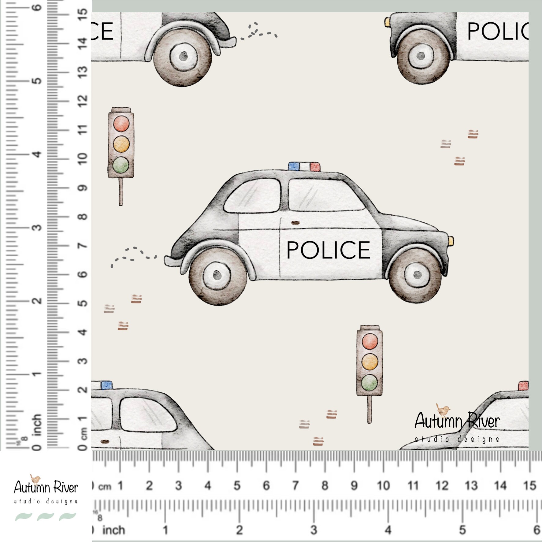 Police Car Seamless Fabric Pattern, Fabric Design, Textile Print ...